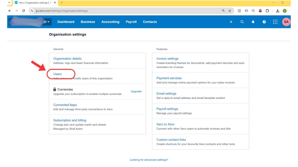 Invite a user to Xero for Bookkeeping