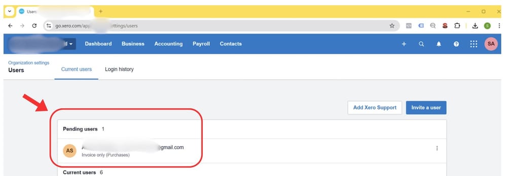 Invite a user to Xero for Bookkeeping