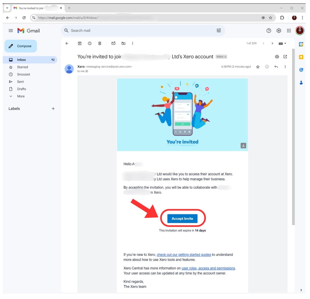 Invite a user to Xero for Bookkeeping