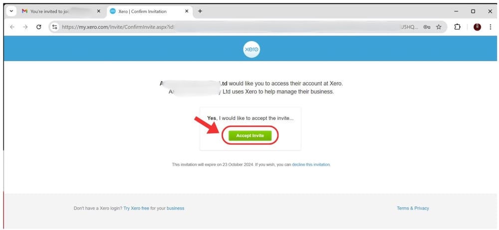 Invite a user to Xero for Bookkeeping