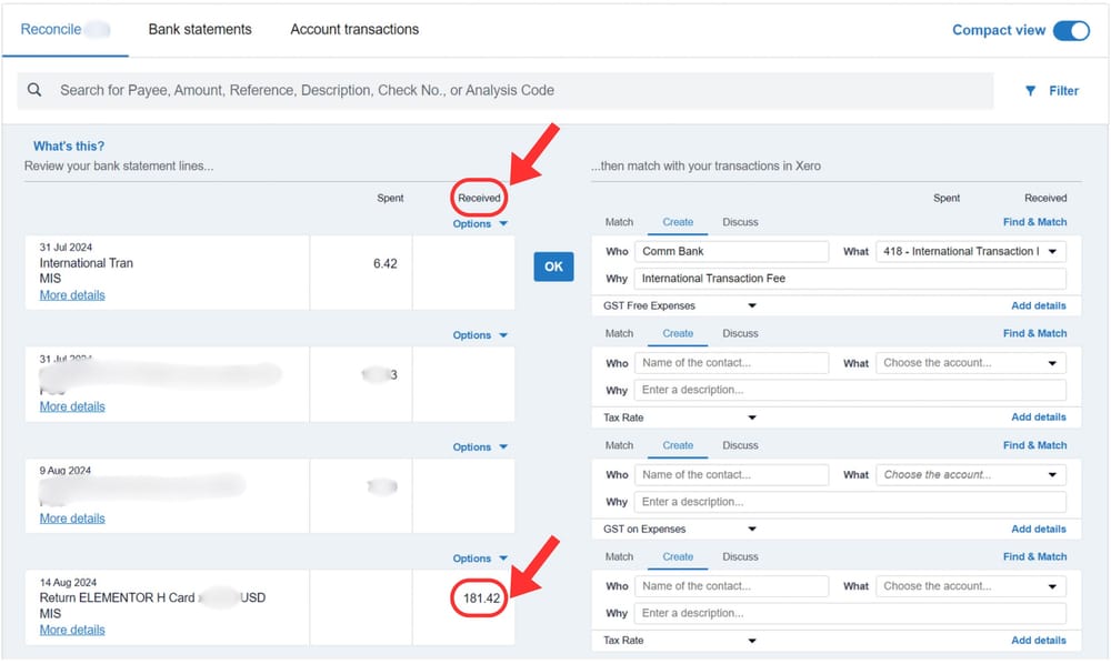 Recording a refund in Xero