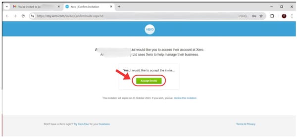 Invite a user to Xero for Bookkeeping